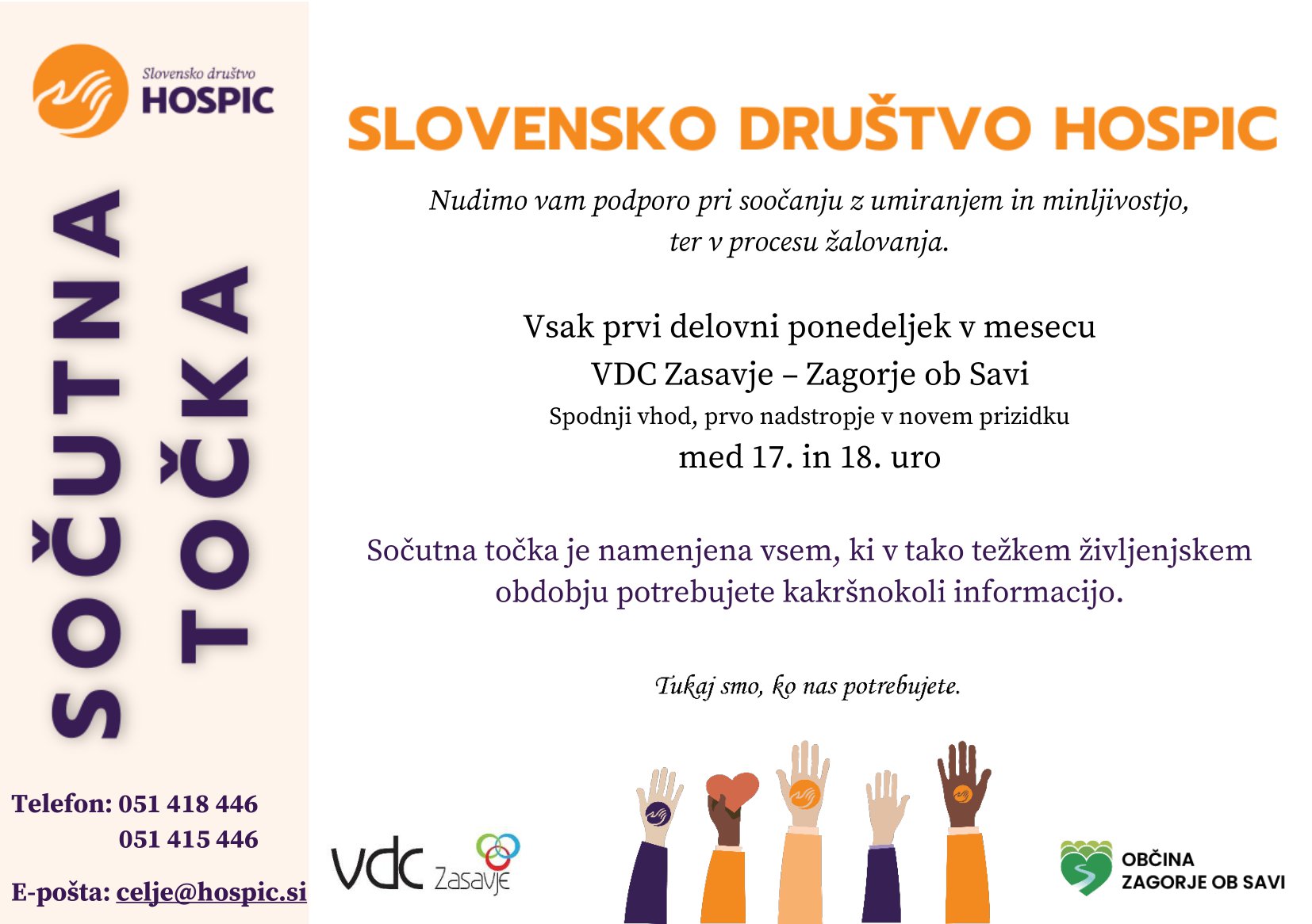 Sočutna točka vsak prvi ponedeljek v VDC Zasavje - zagorje.si